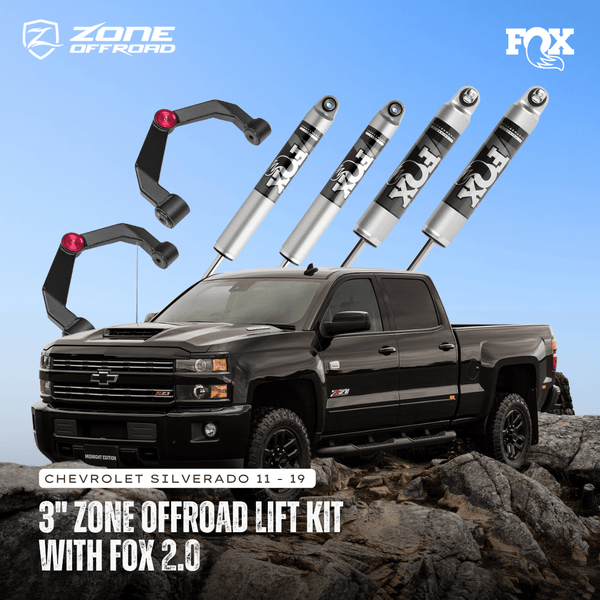 Zone Offroad Fox 2.0 Performance Series 3 Inch Lift Kit | Chevy Silver ...